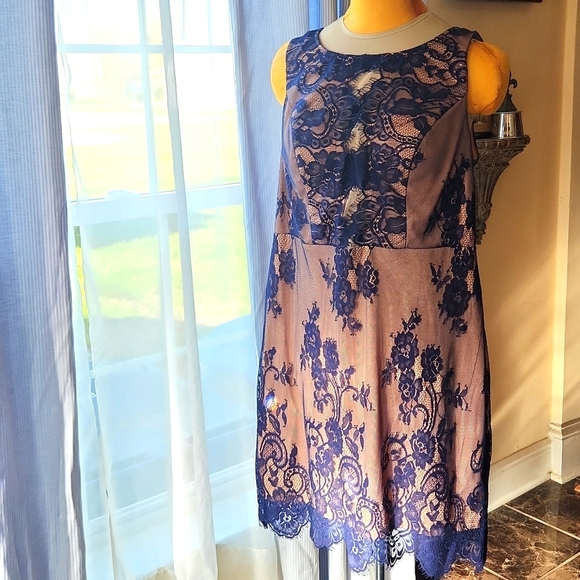 Jodi Kristopher | Dresses | Jodi Kristopher Nude Navy Elegant Sheath ...